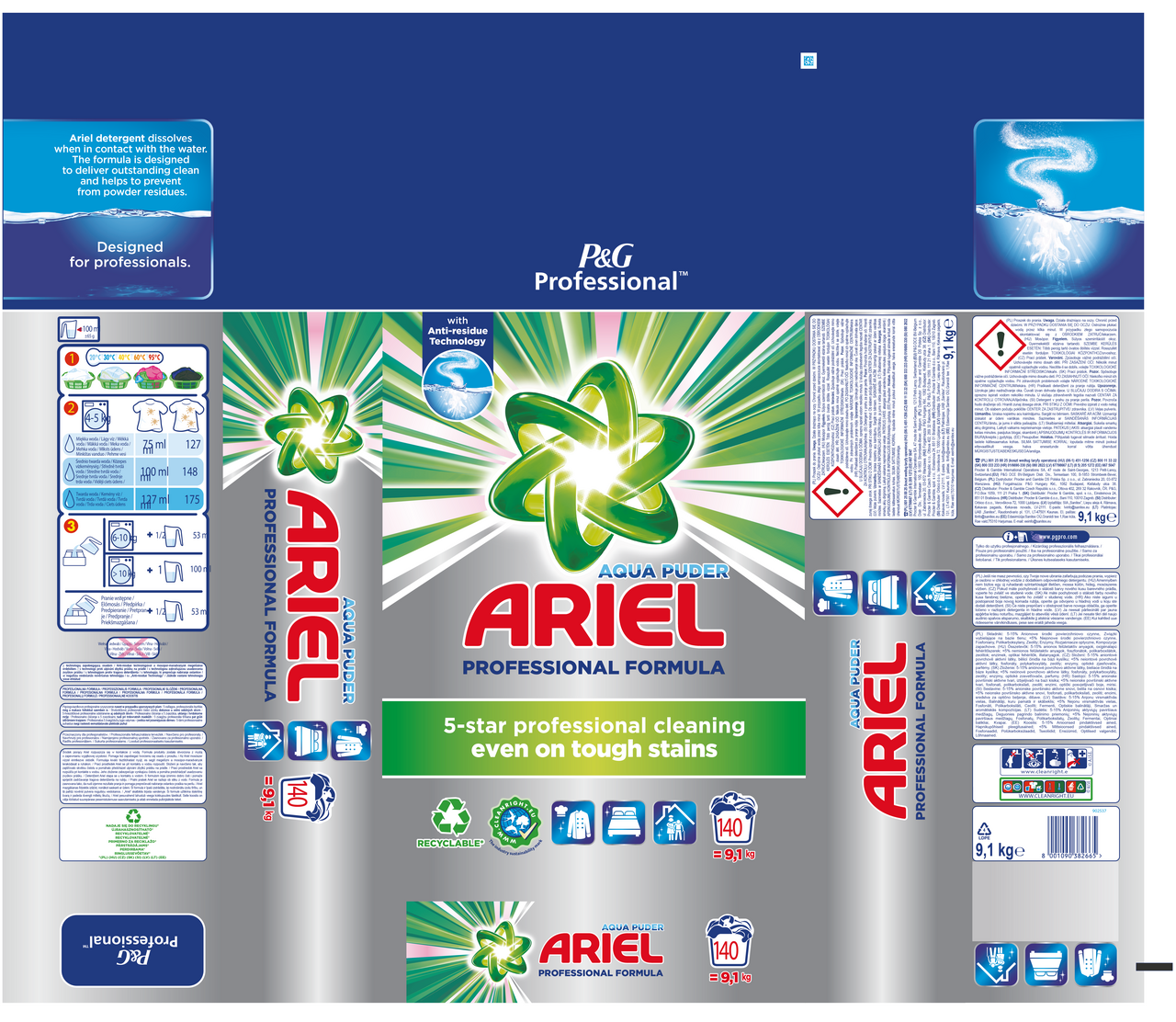 Ariel Professional Regular prášek na praní (140 praní) 9,1 kg - Praní ...