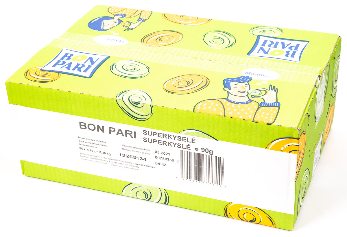 BON PARI Super kyselé 35 x 90 g - Mátové, Bonbóny, Bonbóny, žvýkačky ...