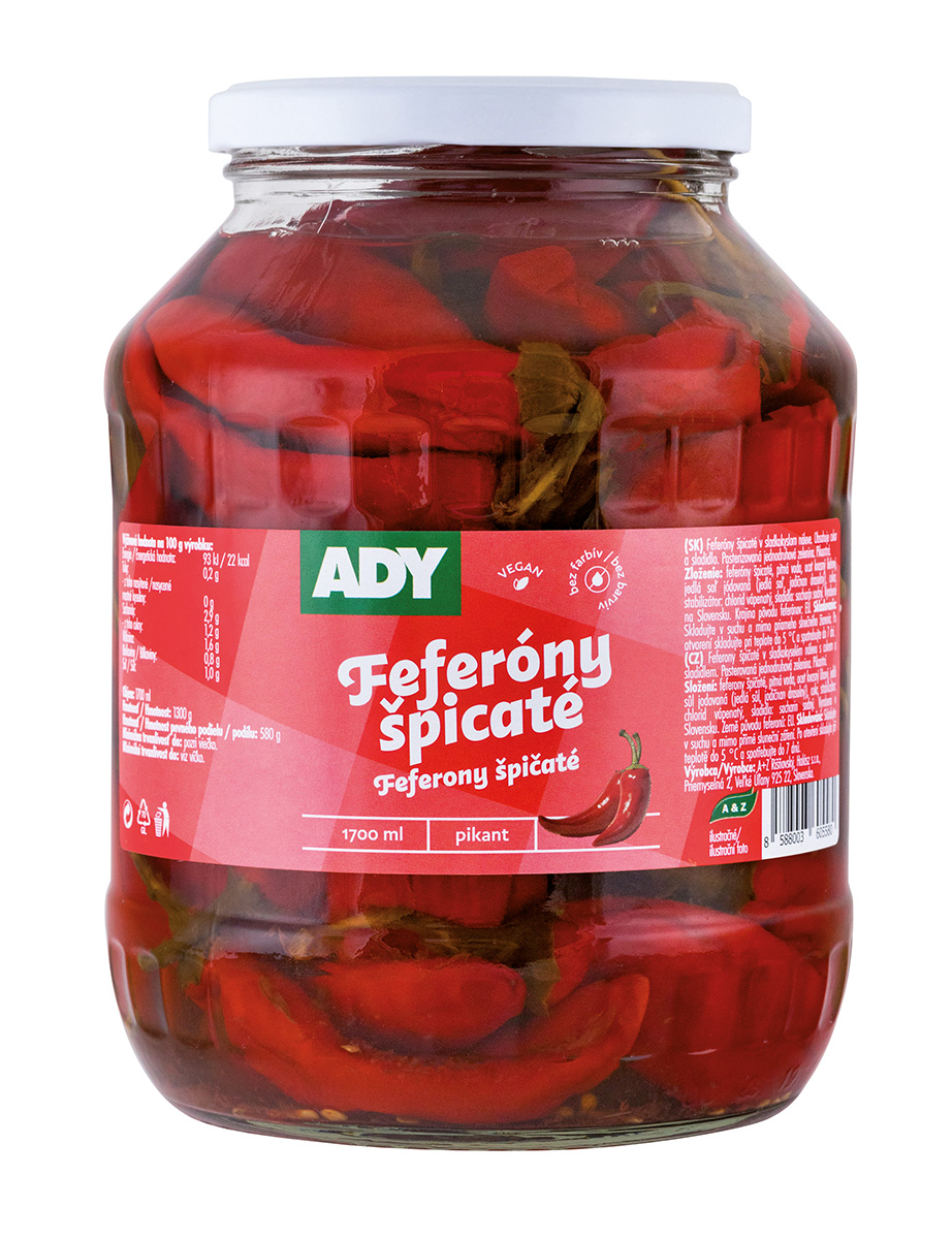 ADY Feferony špičaté pálivé 1,3 kg - Papriky, Konzervovaná zelenina ...