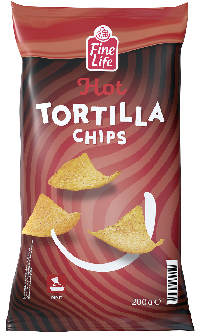Fine Life Tortilla Chips hot 200 g - Tortilla chipsy, dipy, Slané ...