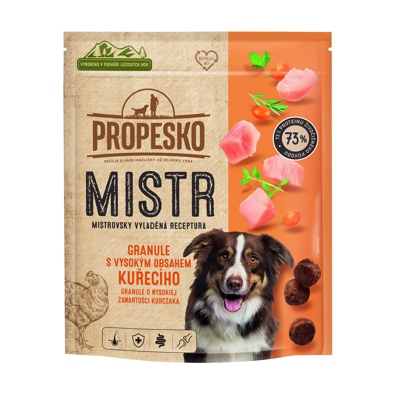 PROPESKO Mistr Kuřecí granule pro psy 1,5 kg - Dospělí, Suché krmivo ...