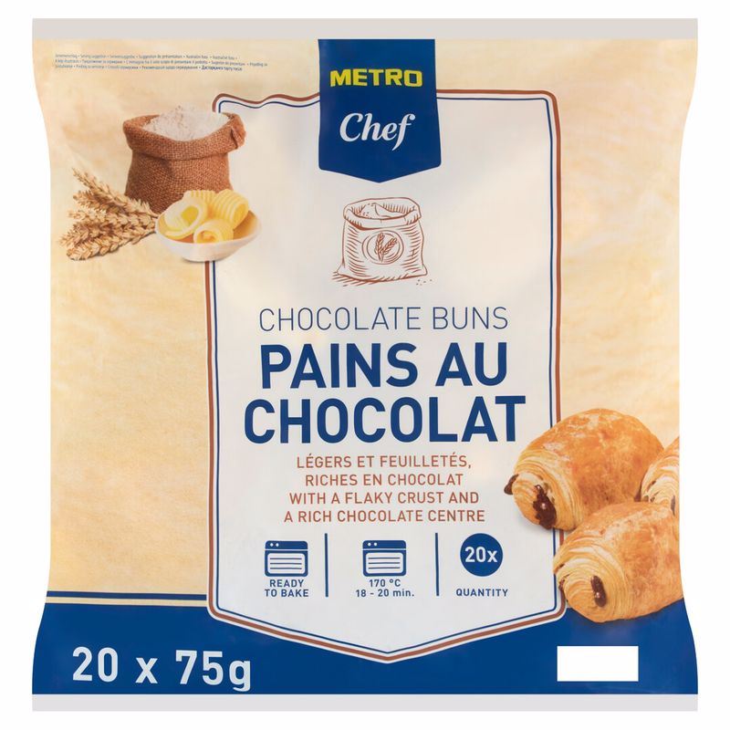 METRO Chef Pain au Chocolat 20 Stück à 75 g tiefgefroren - 1,5 kg Packung