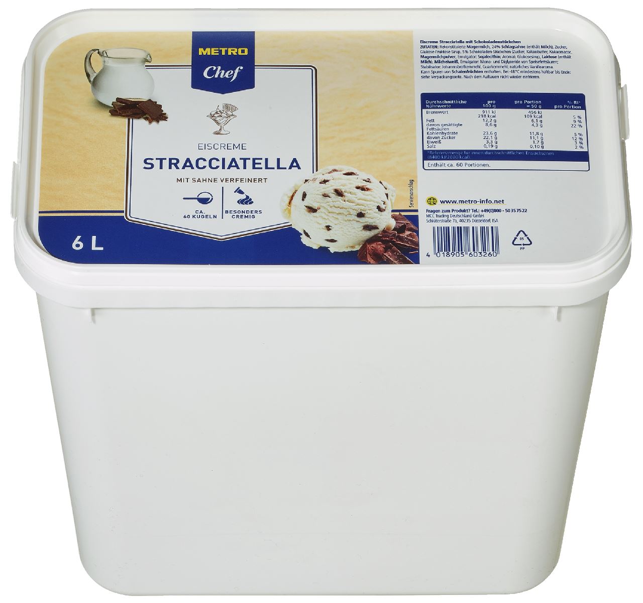 METRO Chef Eiscreme Stracciatella tiefgefroren - 6 l Kanne