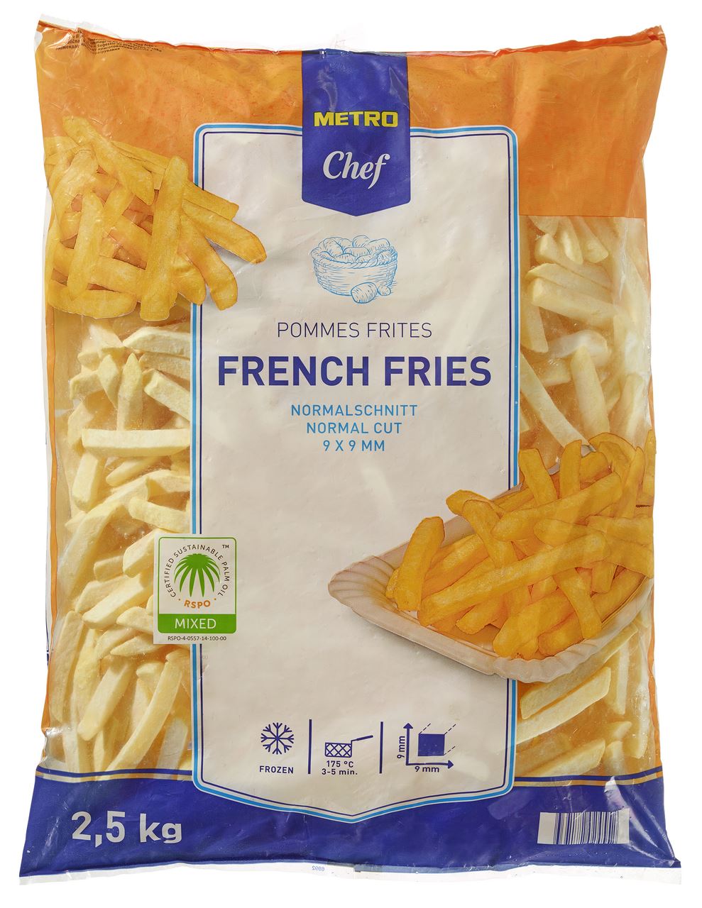 METRO Chef French Fries 9 x 9 mm tiefgefroren - 4 x 2,5 kg Beutel