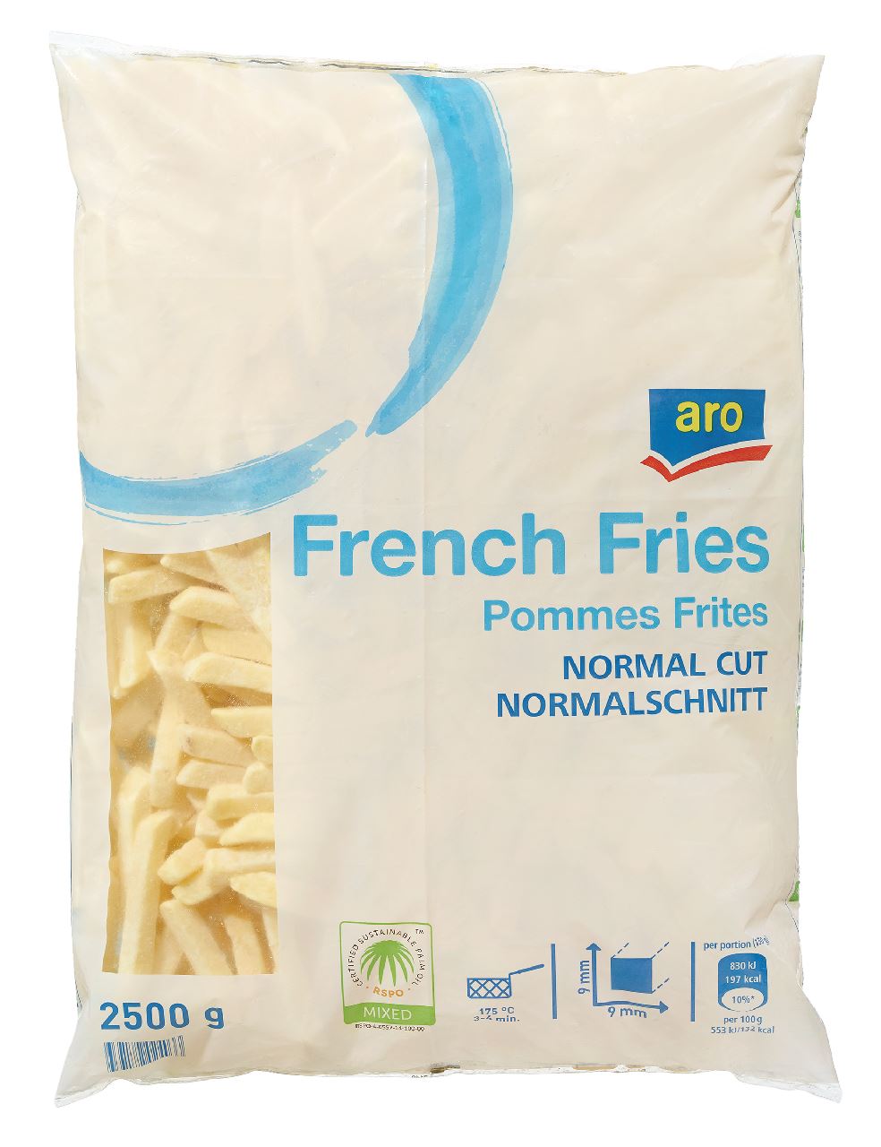 aro Pommes Frites 9 x 9 mm, tiefgefroren - 2,5 kg Packung