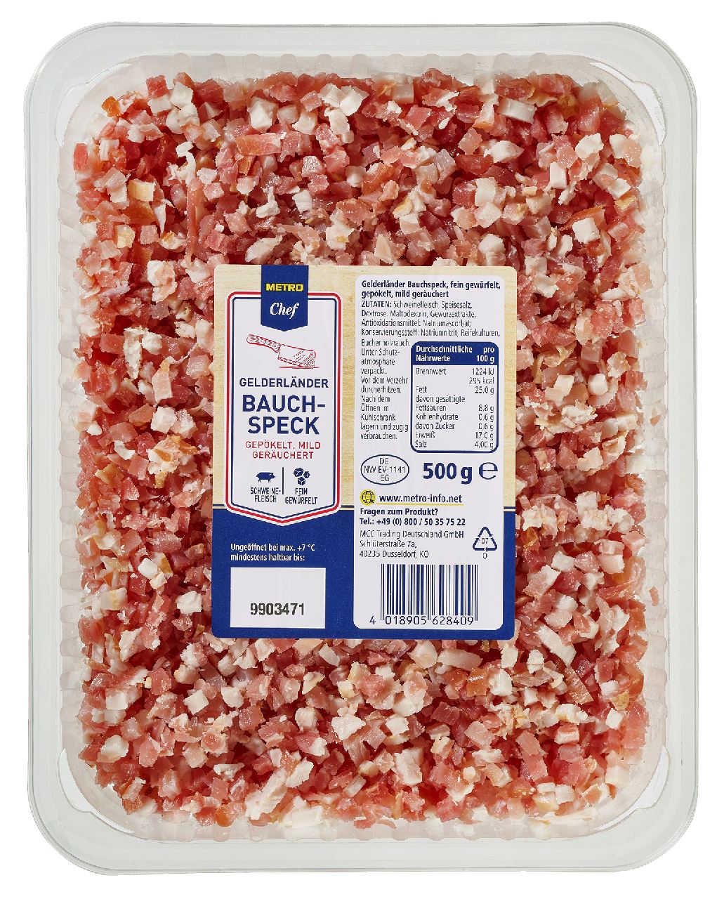 METRO Chef Bauchspeck gewürfelt Feinschnitt gekühlt - 500 g Packung