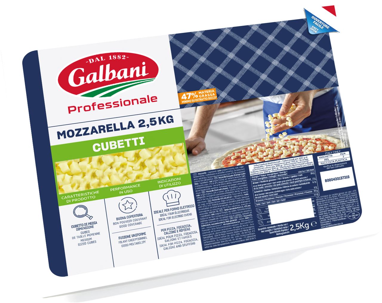 Galbani Professionale mozzarella cubeti bandeja 2,5 Kg