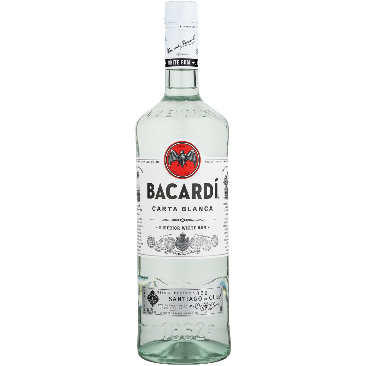 BACARDÍ CARTA BLANCA ron blanco botella 1 L Alc. 37,5% vol.