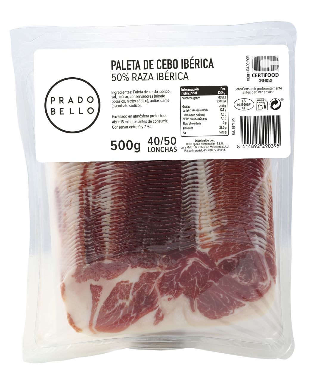 PRADO BELLO paleta cebo 50% ibérico loncheada 500g