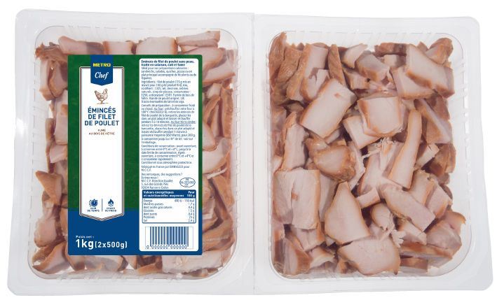 METRO Chef Émincés de filet de poulet fumé 2x 500 g