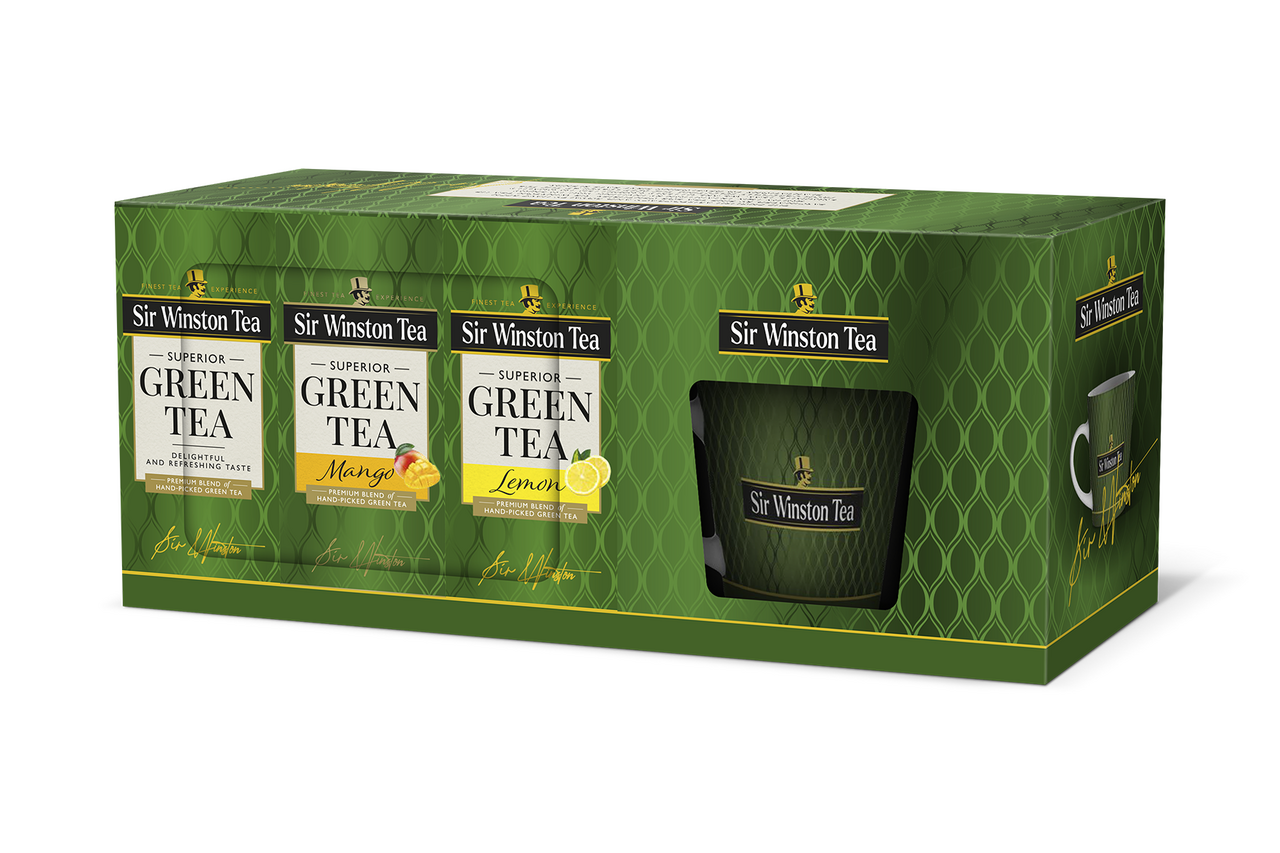 Sir Winston Green Tea darčekové balenie s hrnčekom 105 g - Vrecká ...